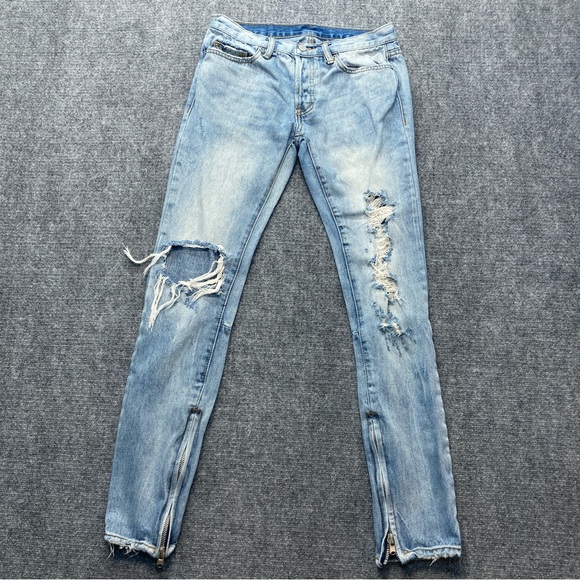 MNML | Jeans | Mnml Jeans Mens 29 Blue Light Wash Denim Skinny Button Fly Zipper Leg Distressed ...